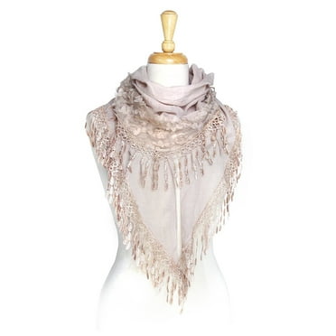 Women Lightweight Floral Fashion Lace Fringe Triangle Scarf Wrap for ...