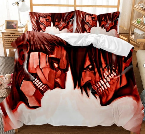 3 Pieces Anime Attack on Titan Duvet Cover & Pillow Shams for Bedroom ...
