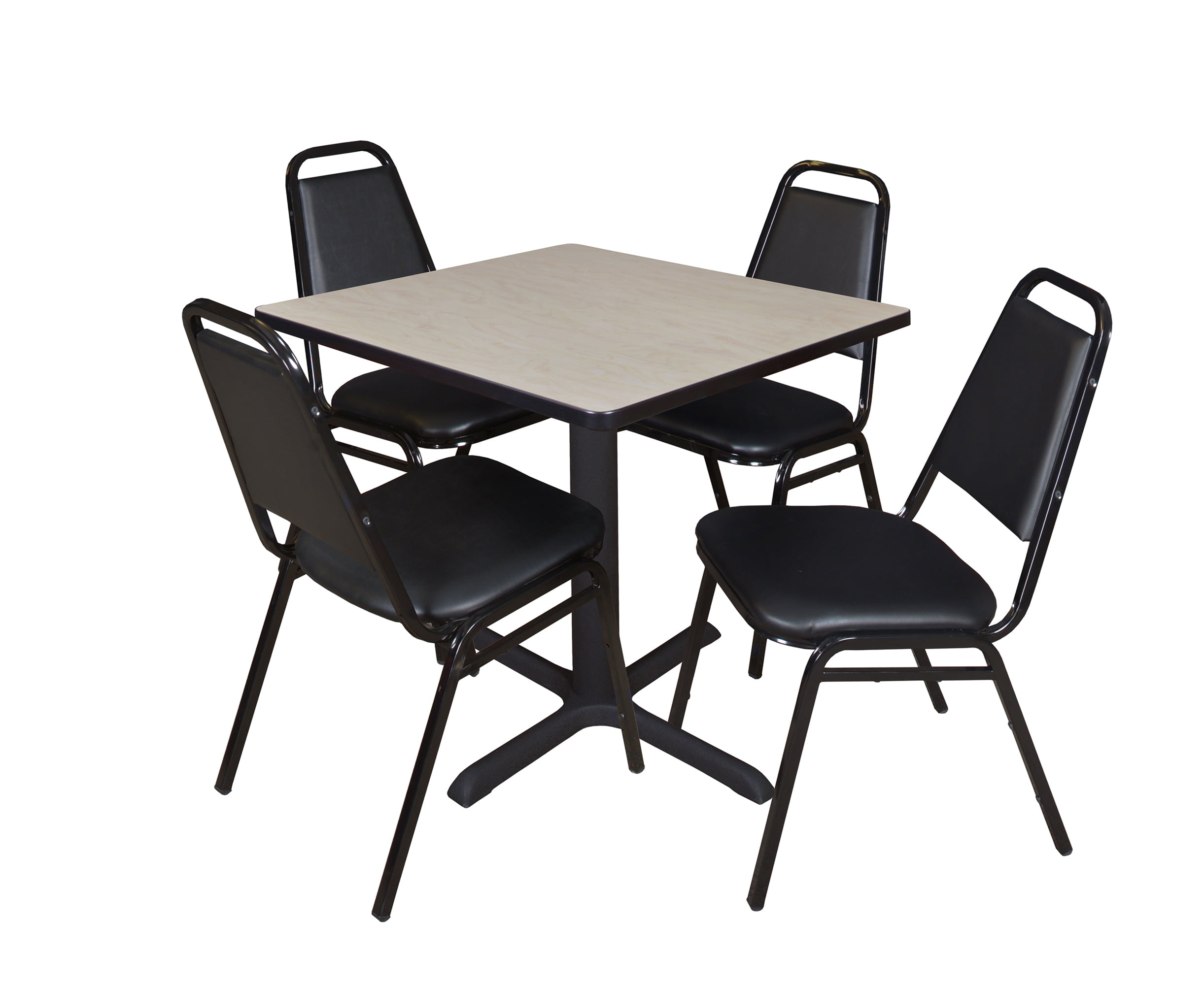 Cain 30 Square Breakroom Table Maple And 4 Restaurant Stack Chairs Black