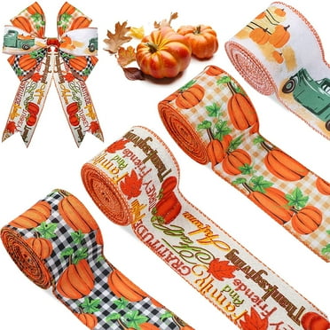 4 Rolls Autumn Decor Burlap Ribbon - 6.5 Yards Thanksgiving Wired Edge ...