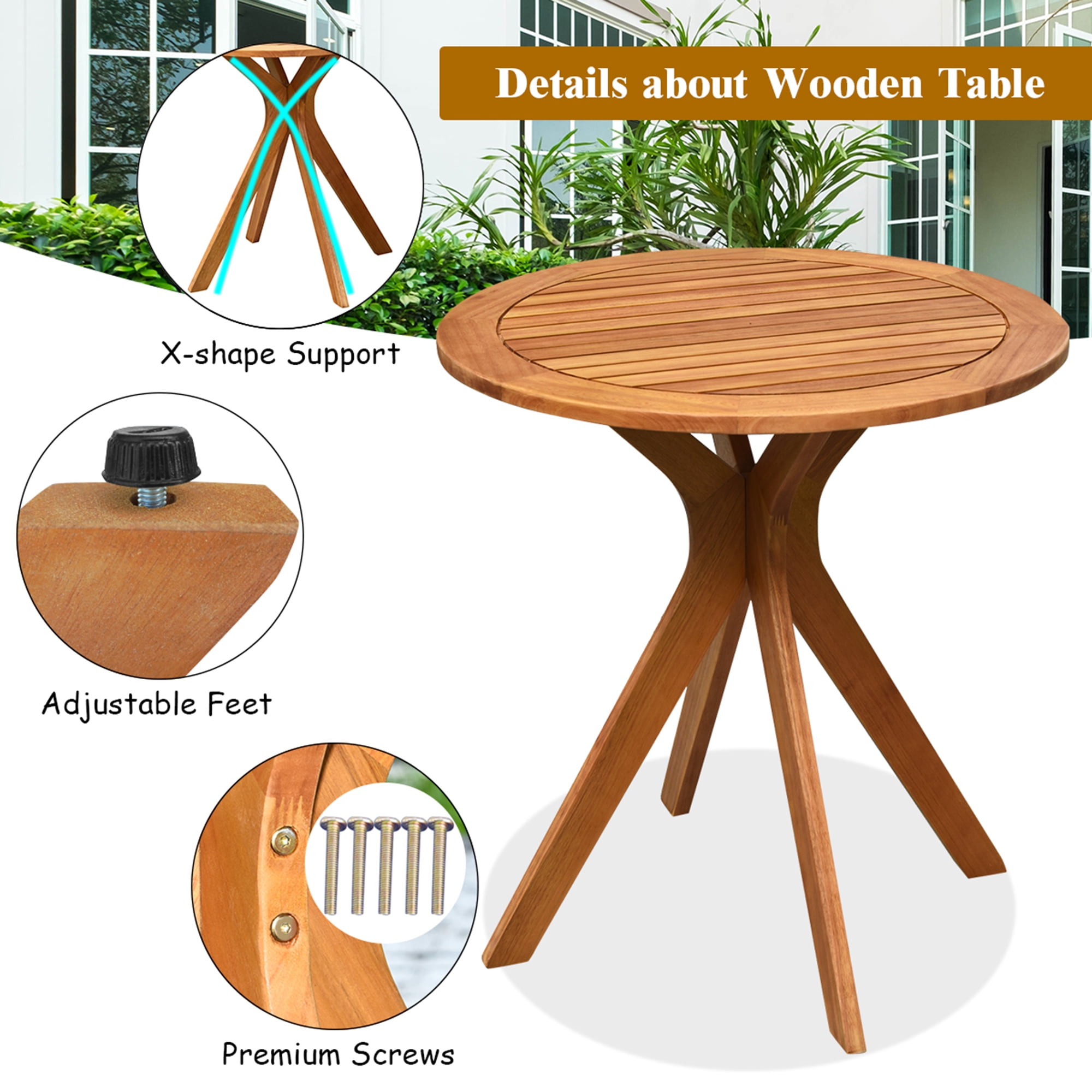 Costway 27'' Solid Wood Round Table for Patio, Deck Costway 27'' Solid Wood Round Table for Patio, Deck