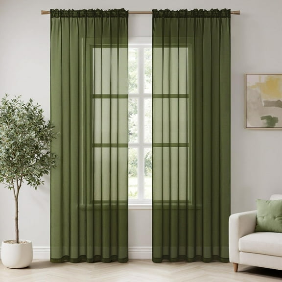 EDASCV-2 Panels Solid Fall Color Sheer Window Curtains Elegant Window ...
