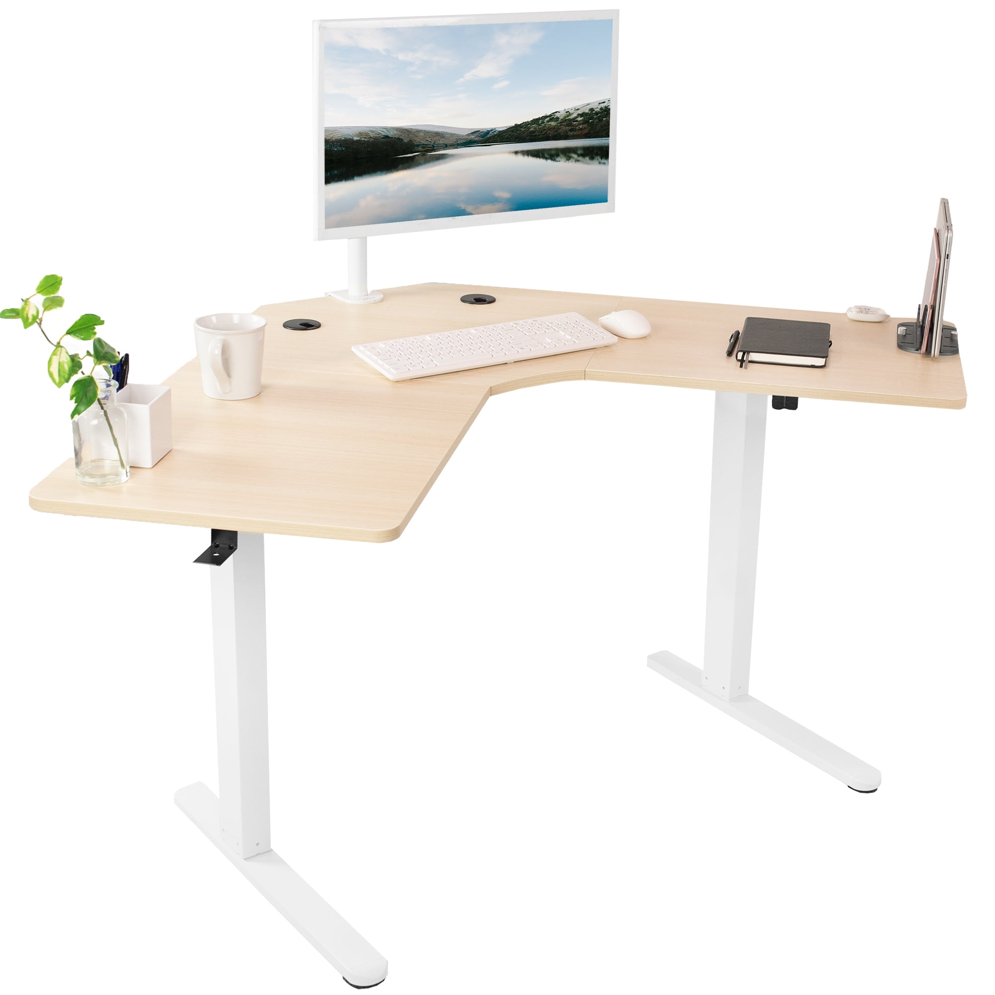 VIVO Electric 47" x 47" Corner Standing Desk, Light Wood Table Top ...
