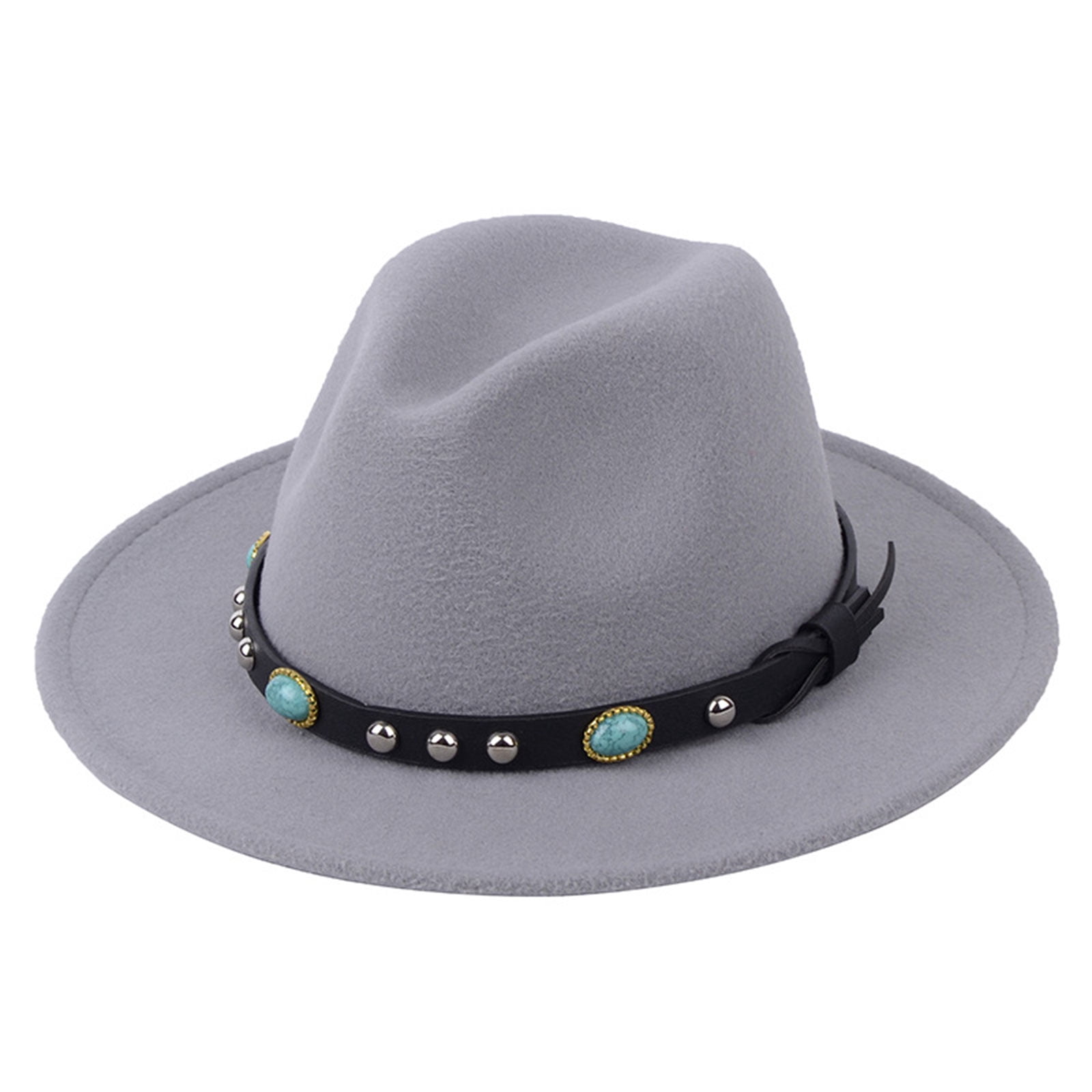 Binpure Women Men Classic Belt Buckle Fedora Hat Wide Brim Church Derby ...