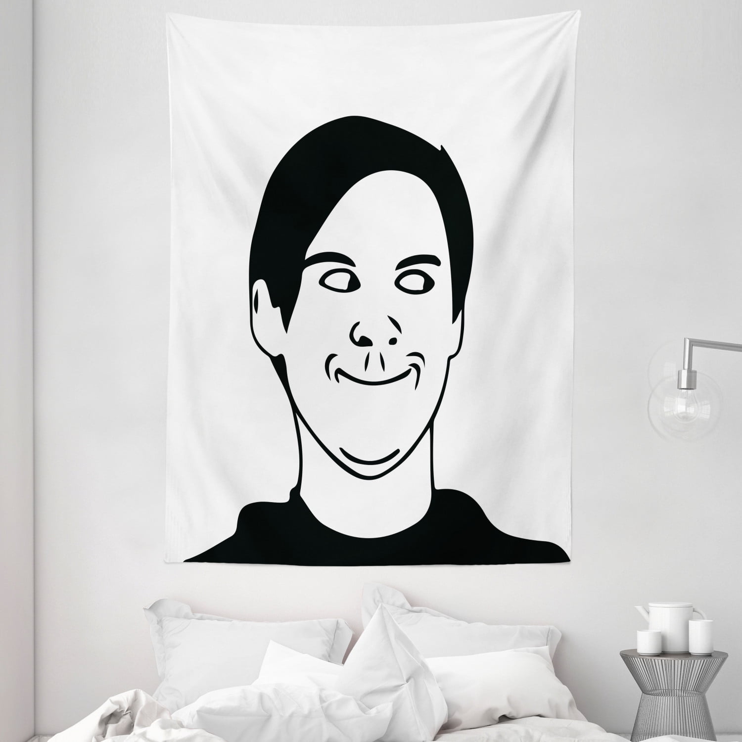 Humor Decor Tapestry, Irritating Troll Face Man with Cynical Expression ...