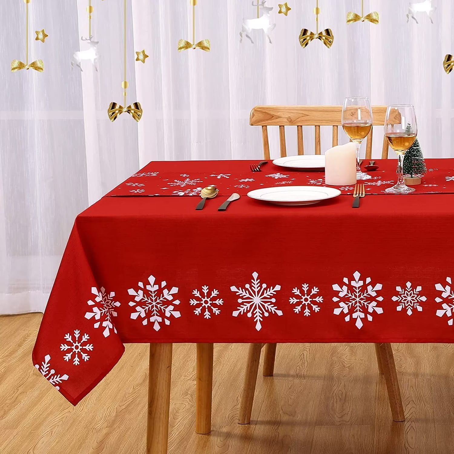 GlowSol Red Table Cover 60"x84" Christmas Printed Fabric Table Cloth ...