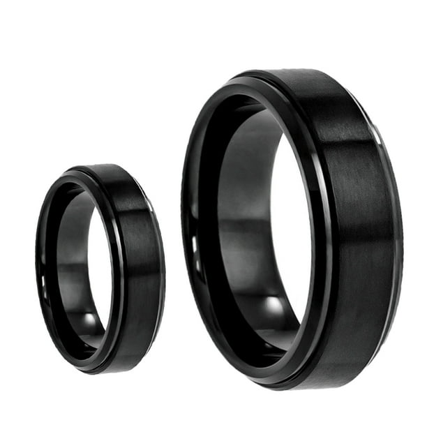 Ipauly - Matching Mens & Ladies Black Brushed Finish Step Edge Tungsten ...