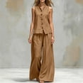 Bosfbaoi Two Piece Sets for Women Sleeveless Stand Collar Button Down ...