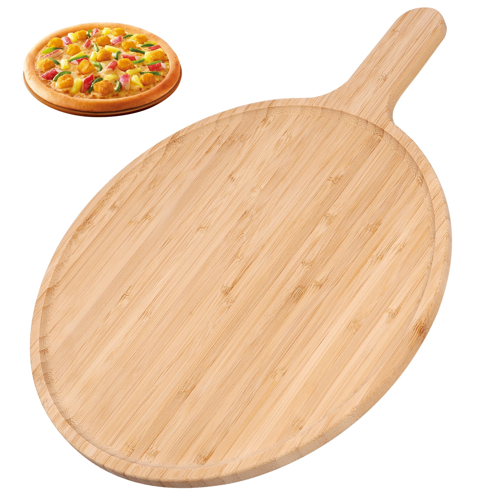 Duety Round Wooden Pizza Board with Hand Pizza Baking Tray Bamboo ...