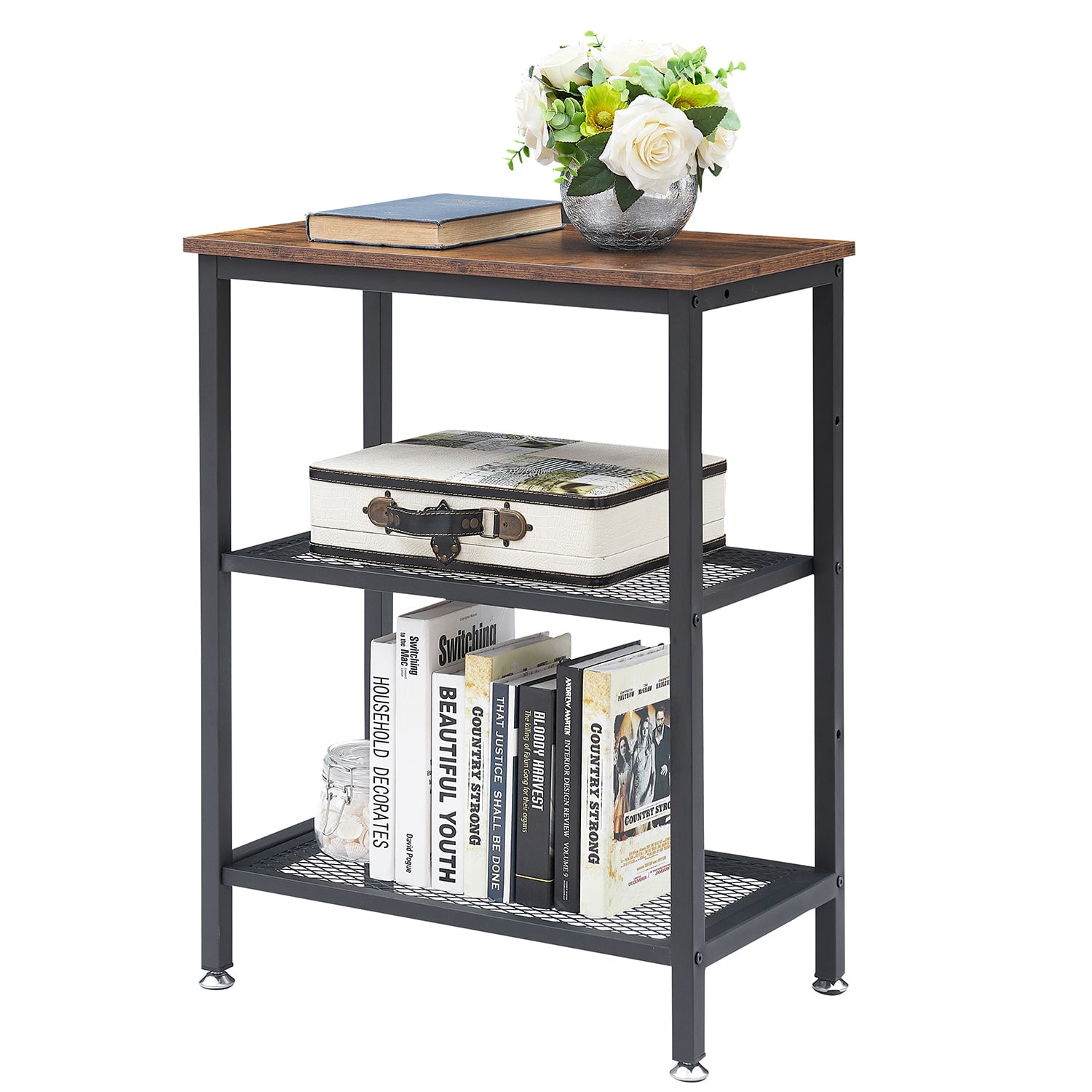 VECELO 3-Tier End Table with Storage Shelf, Industrial Nightstand Sofa ...