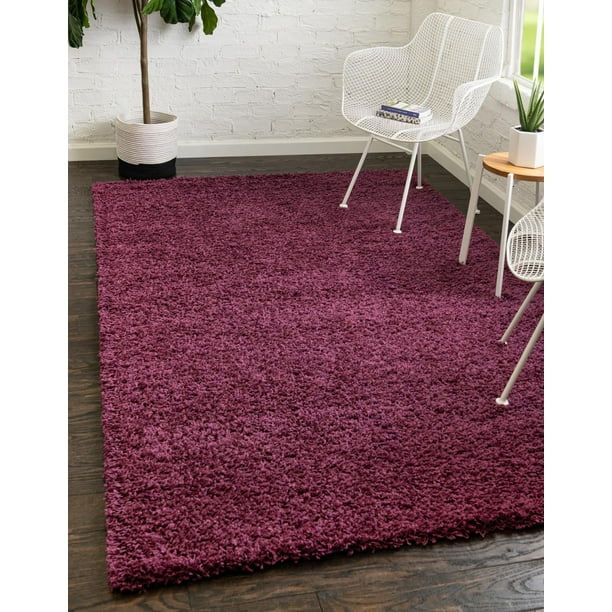 Rugs.com Solid Shag Collection Rug – 2' x 3' Eggplant Purple Shag Rug ...