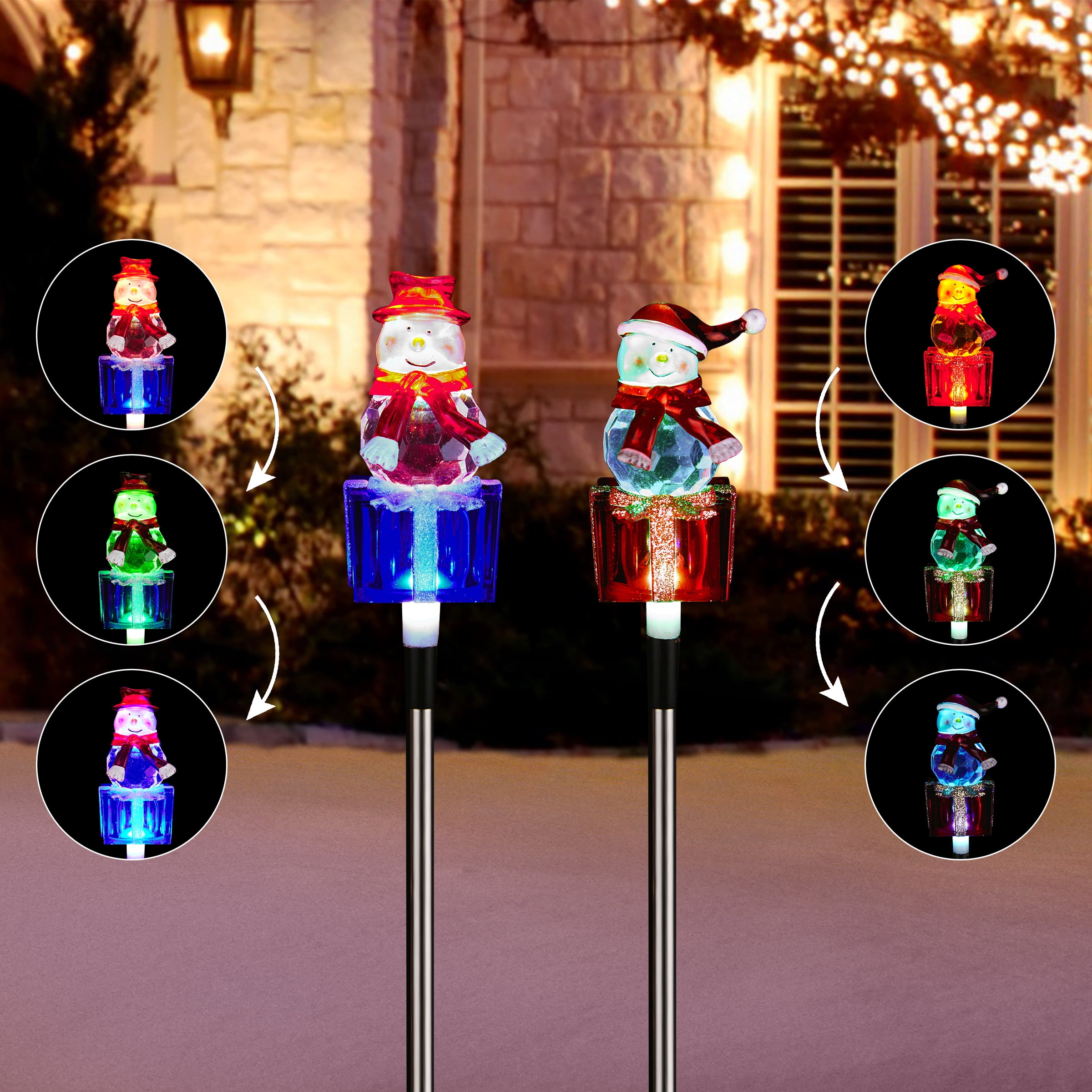 Alpine Corporation Holiday Décor Acrylic Snowman Stakes with Solar ...