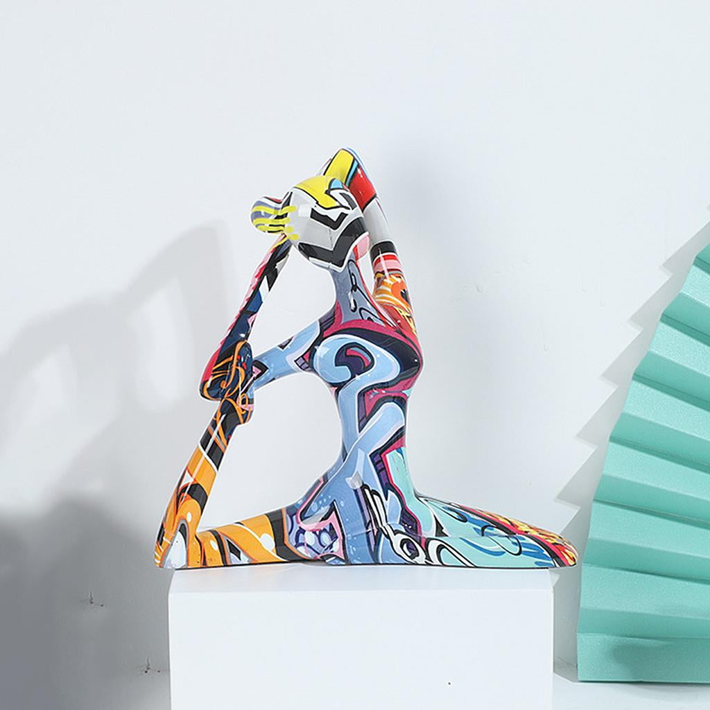 Resin Statue Yoga Women Pose Sculpture Figure Graffiti Figurines Home ...