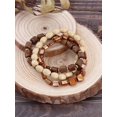 3-Piece Natural Wooden Beaded Bracelet Set, One-Size, Brown Tone For ...