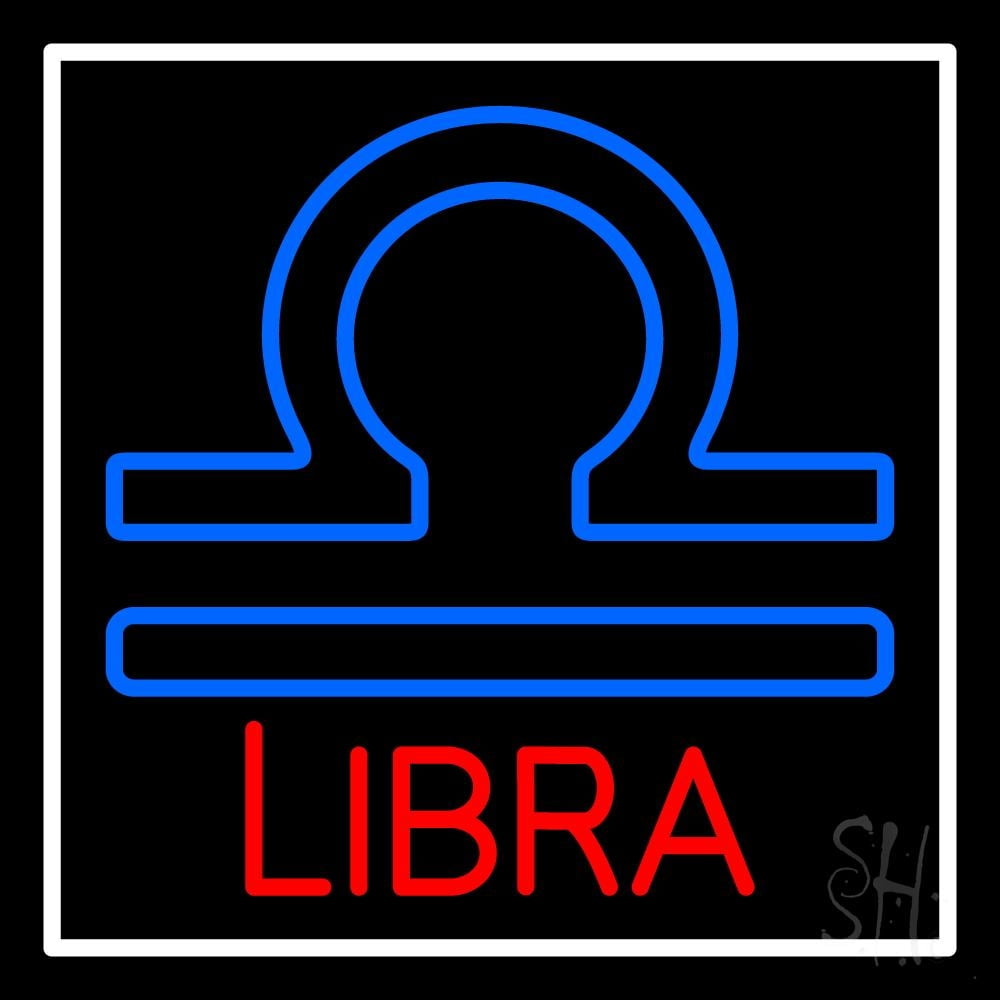 Red Libra Blue Zodiac White Border LED Neon Sign 16" Tall x 16" Wide ...