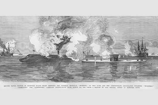 Monitor & Merrimac Battle at Hampton Roads-Fine Art Canvas Print (20" x ...
