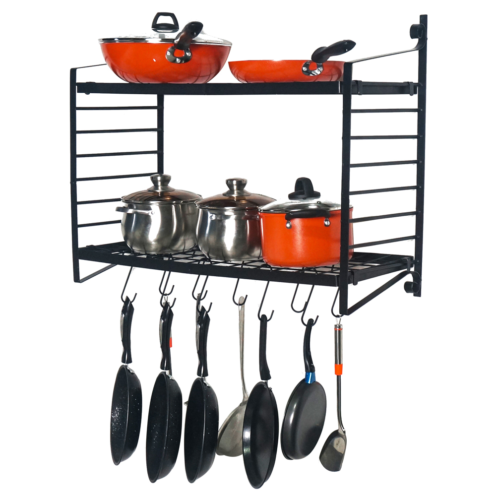 Hassch 2-Tier Metal Pot Rack, Wall Mount Kitchen Pot Pan Cookware ...