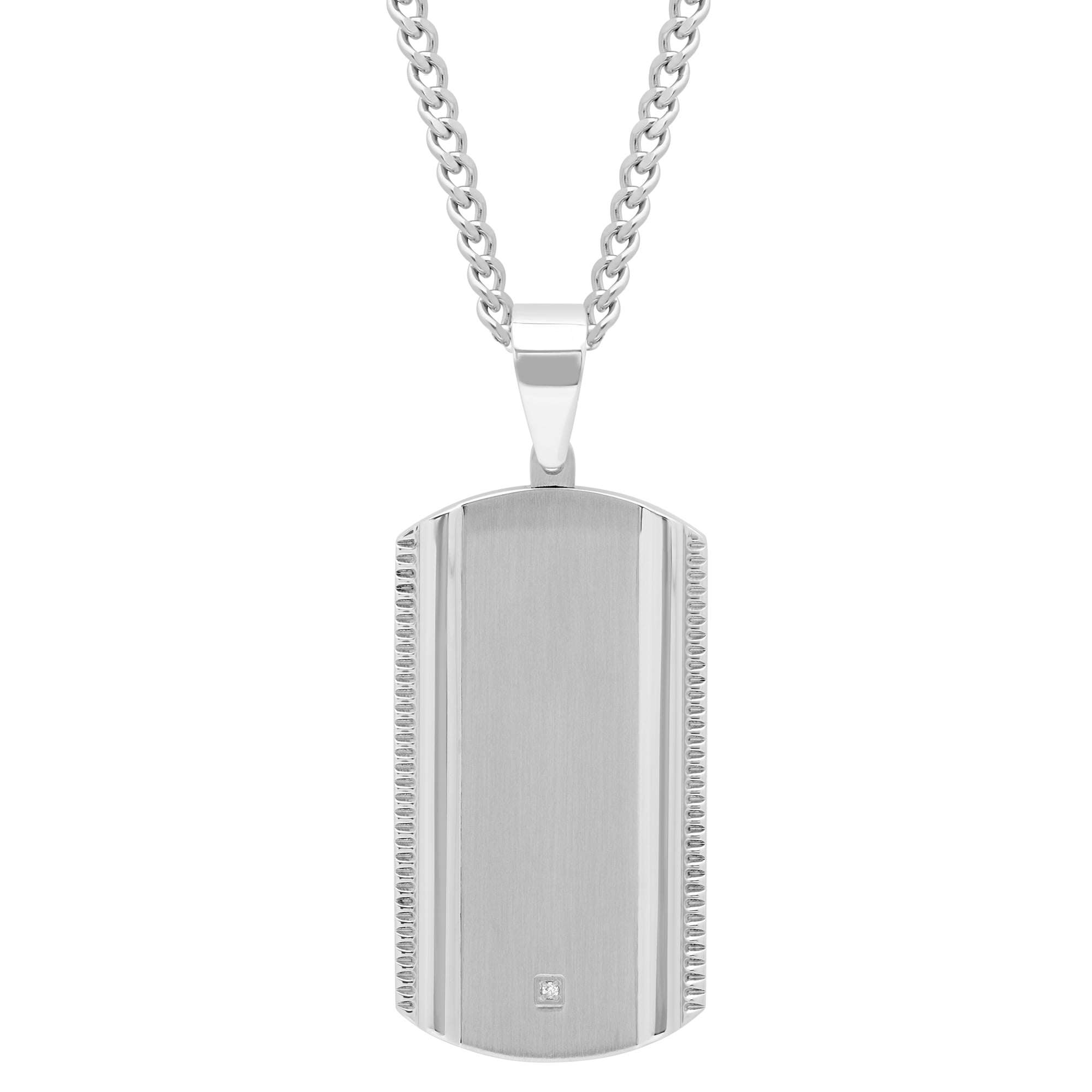 Men's Stainless Steel Diamond Accent Dog Tag Pendant Necklace Chain ...