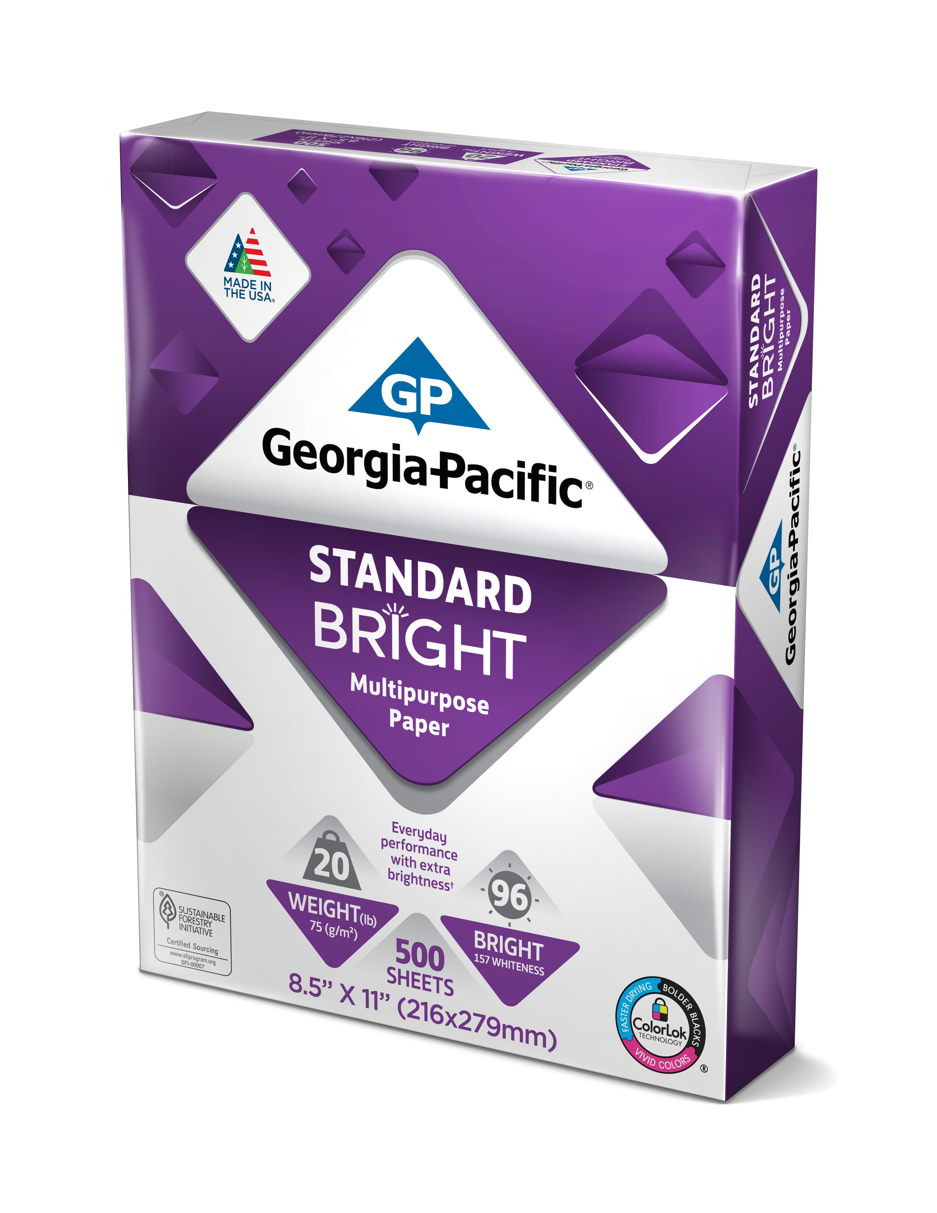 Georgia-Pacific Std. Bright Paper 8.5"x11", 20lb/96 Bright, 500 Sheets ...