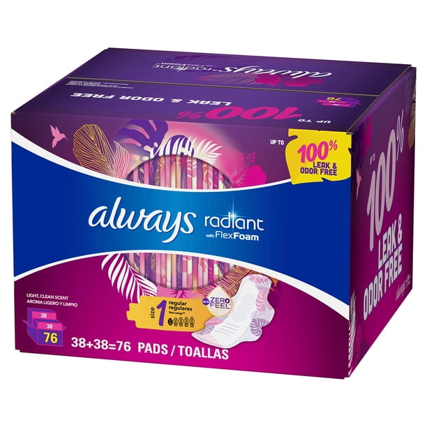 Always Radiant Pads, Size 1, Regular Absorbency, Scented (76 Count ...