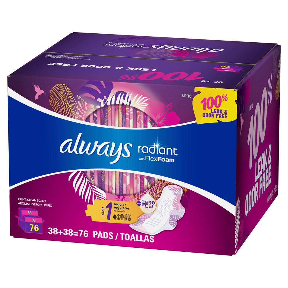 Always Radiant Pads Size 1 Regular Absorbency Scented 76 Count always-radiant-pads-size-1-regular-absorbency-scented-76-count