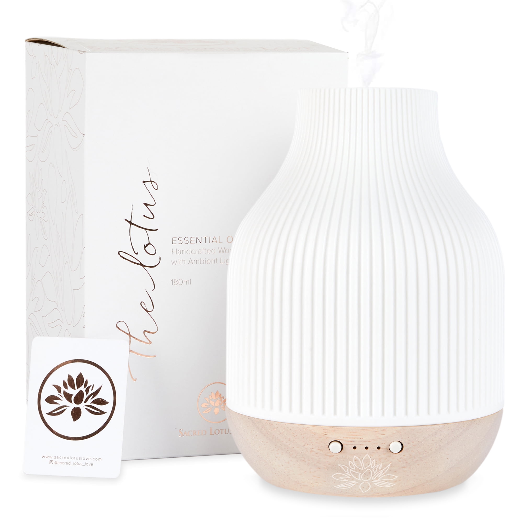 Essential Oil Diffuser Lamp, White Ceramic + Wood, Ultrasonic 180ml ...