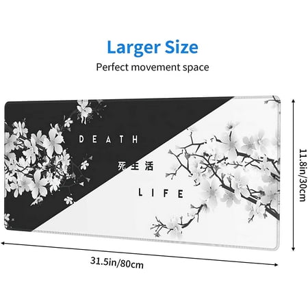 Black and White Mouse Pad Cherry Blossom Gaming Mouse Pad Long Mouse ...