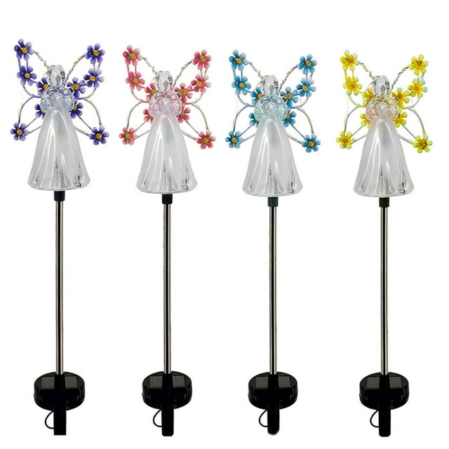 Angel Solar Garden Stake Light Decorated With Flower Wings & Energy ...