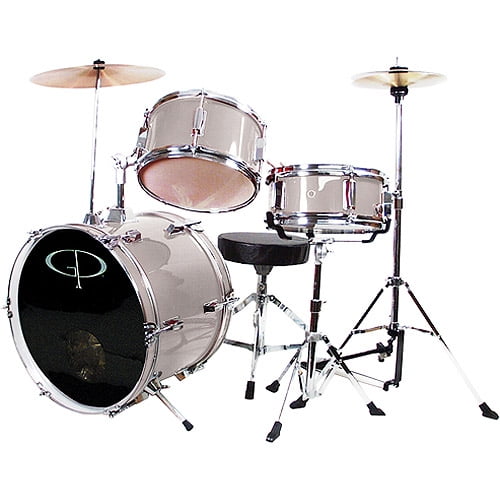 GP Percussion 3-Piece Complete Junior Drum Set, Metallic Silver ...