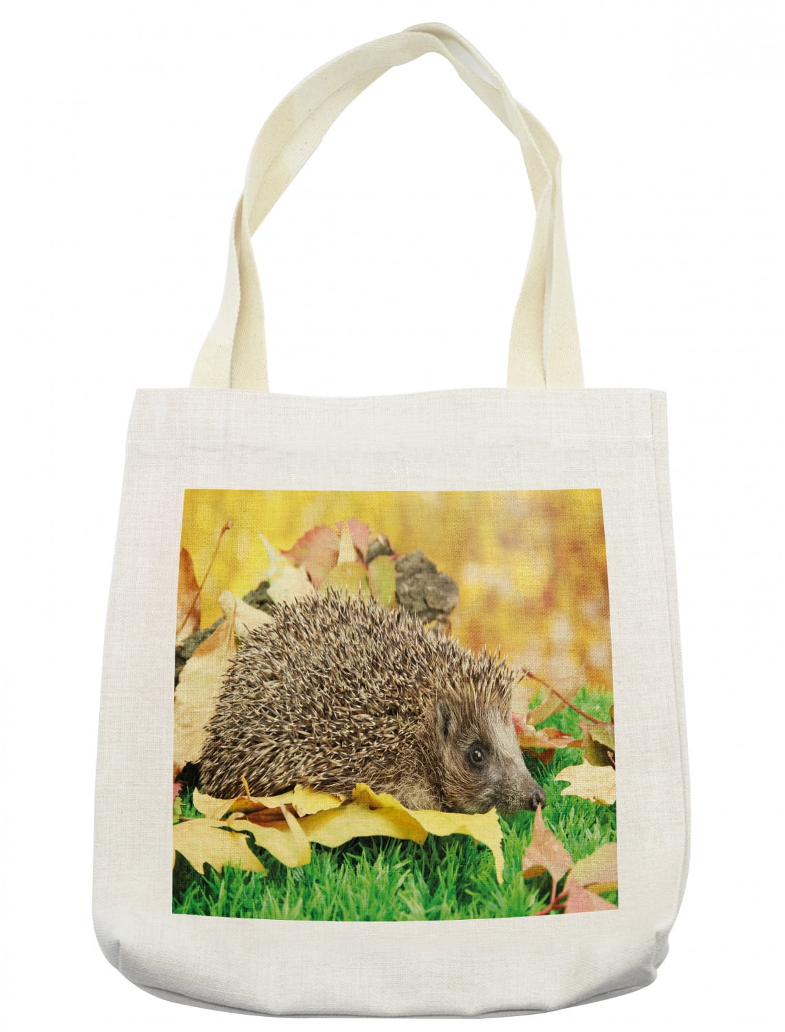 Hedgehog Tote Bag, Little Hedgehog on Autumn Leaves in Forest Scenes ...
