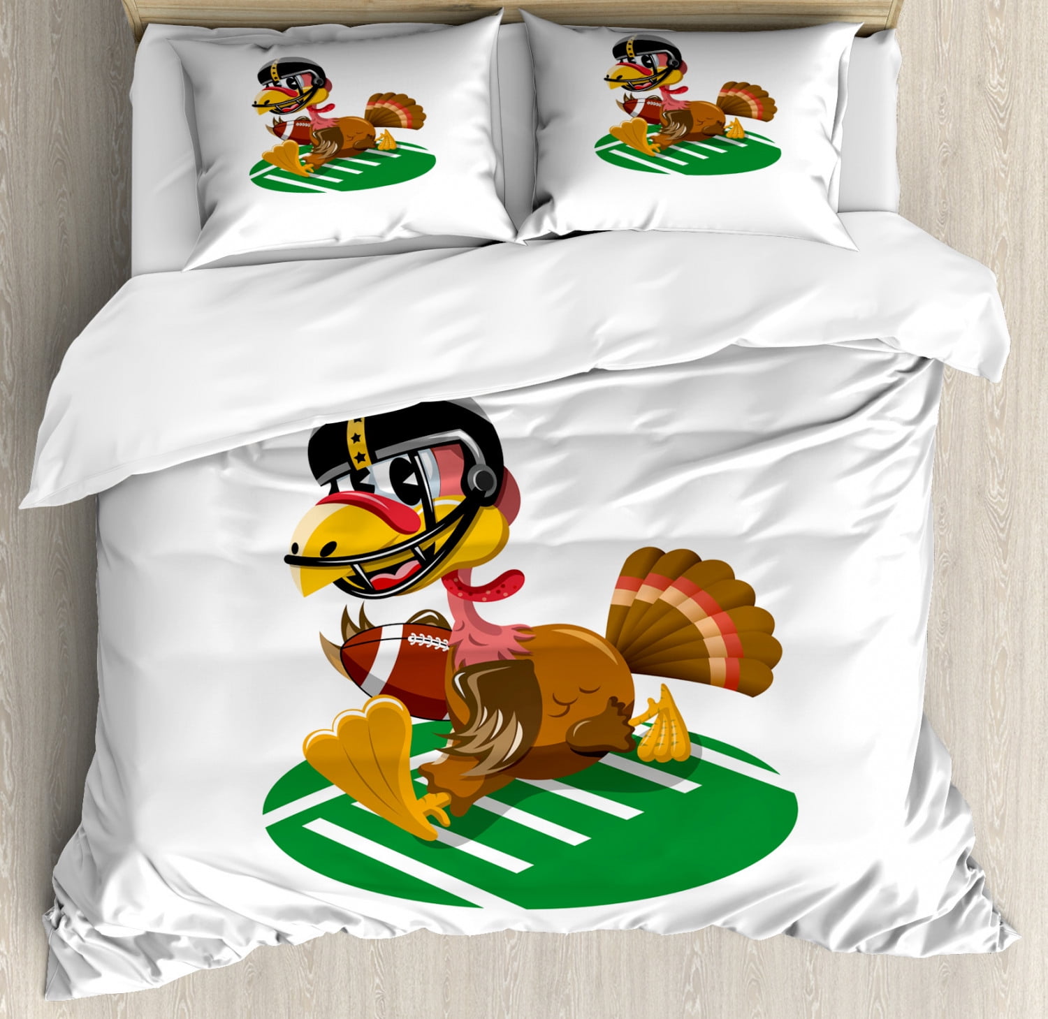 Turkey Duvet Cover Set Queen Size, American Football Playing Funny Bird ...