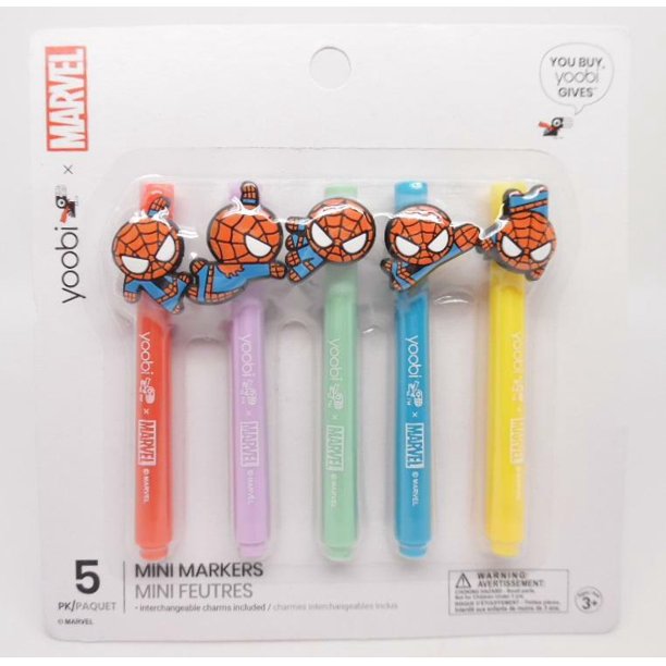 Yoobi MARVEL Mini Markers Multicolor with Interchangeable Spider-Man ...