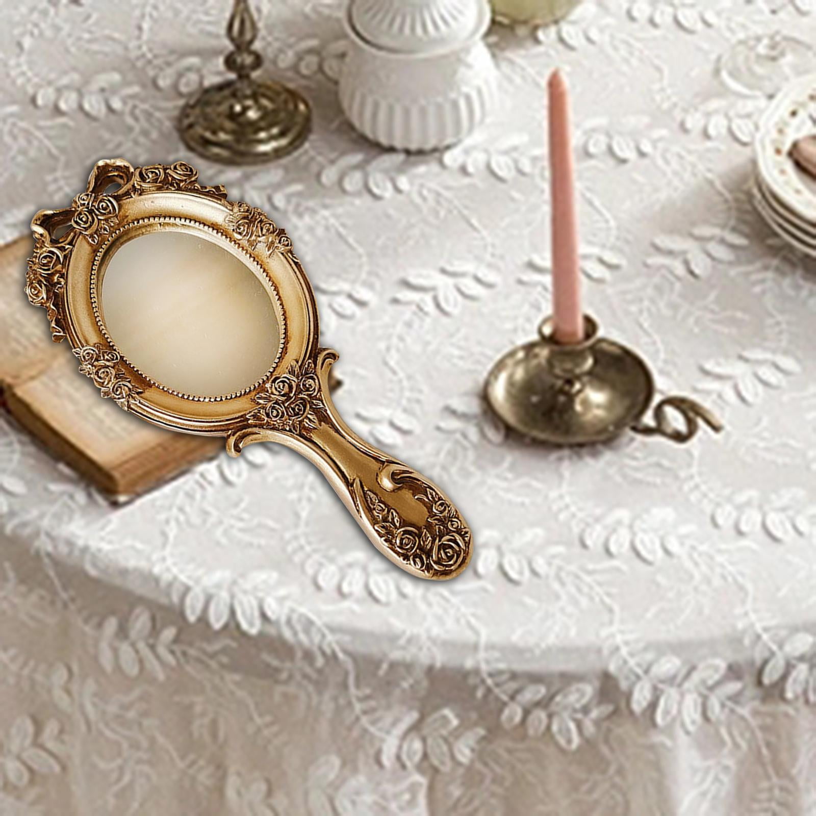 Vintage Handheld Mirror Hand Mirror Embossed Rose Oval Personal Antique ...