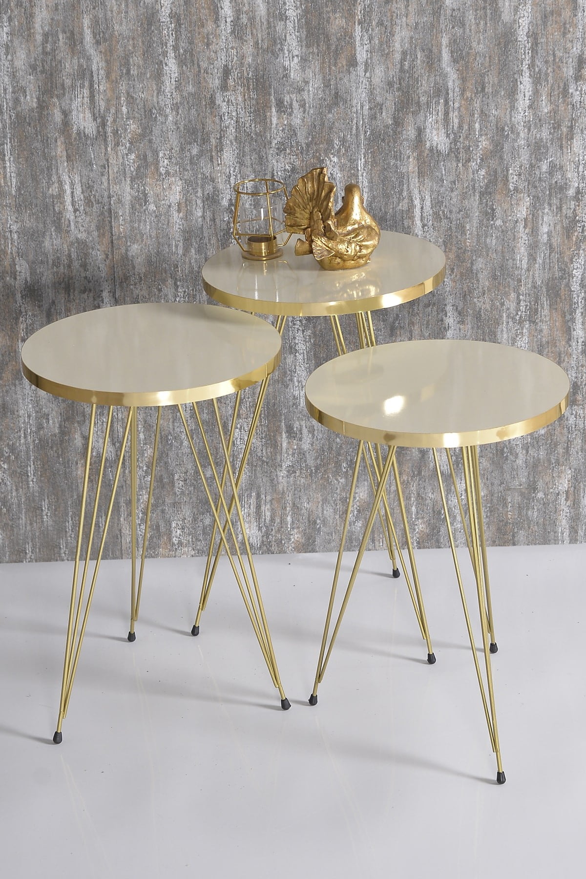 Cream White Nesting Coffee Tables 3 PCS,Round Side Table With Gold 3 ...