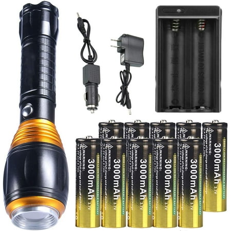 LED 18650 Flashlights Set Included 10x 3.7V High Capacity Rechargeable ...