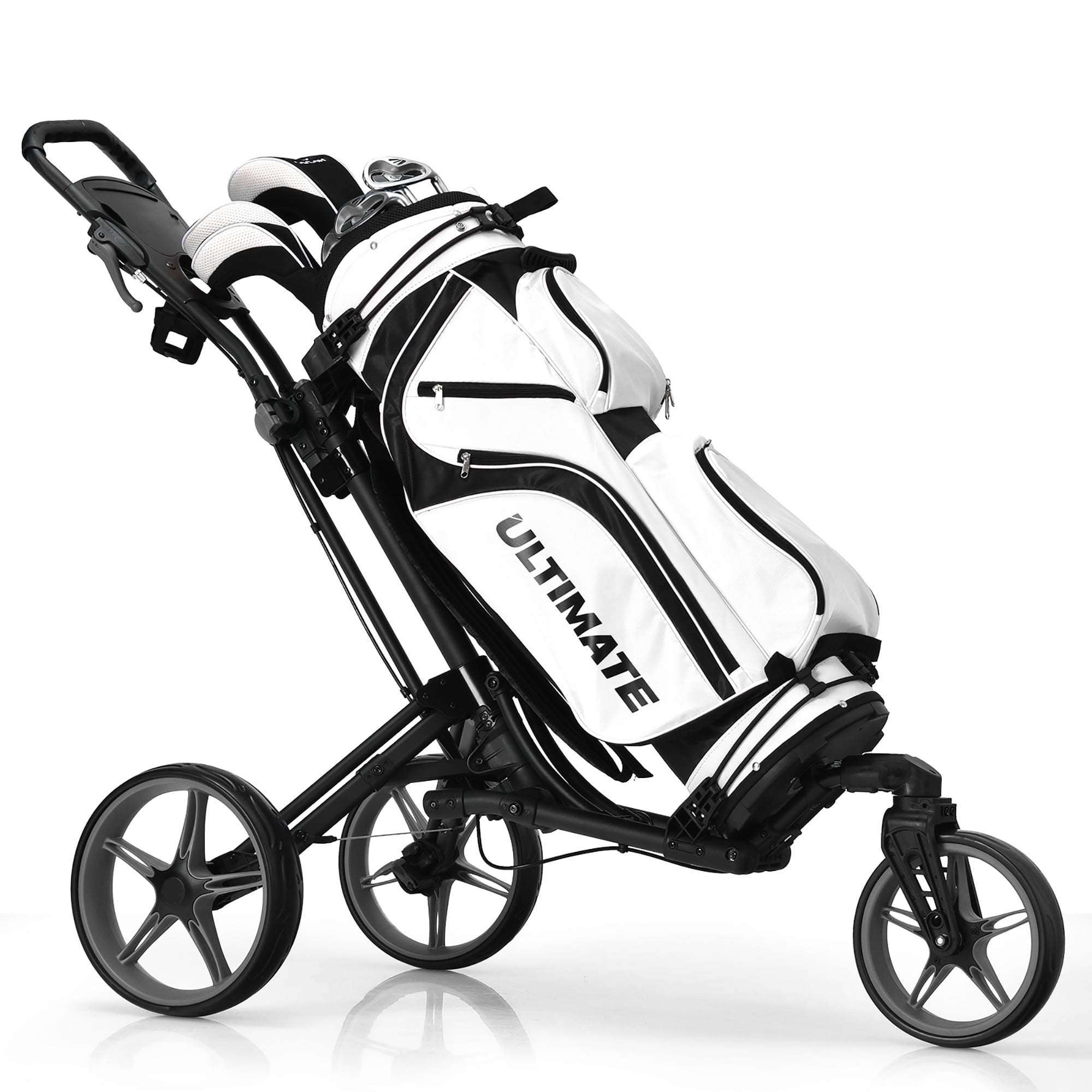 Goplus Folding Golf Push Cart Swivel W/Adjustable Handle Grey - Walmart.com