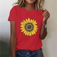 Azarole Women's Sunflower Print Short Sleeve Crew Neck T-Shirt Summer ...