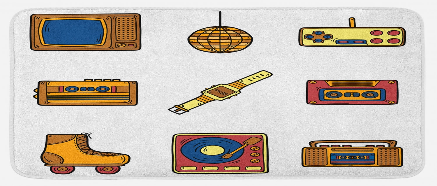 90s Kitchen Mat, Cartoon Illustration with Old Fashioned Technology ...