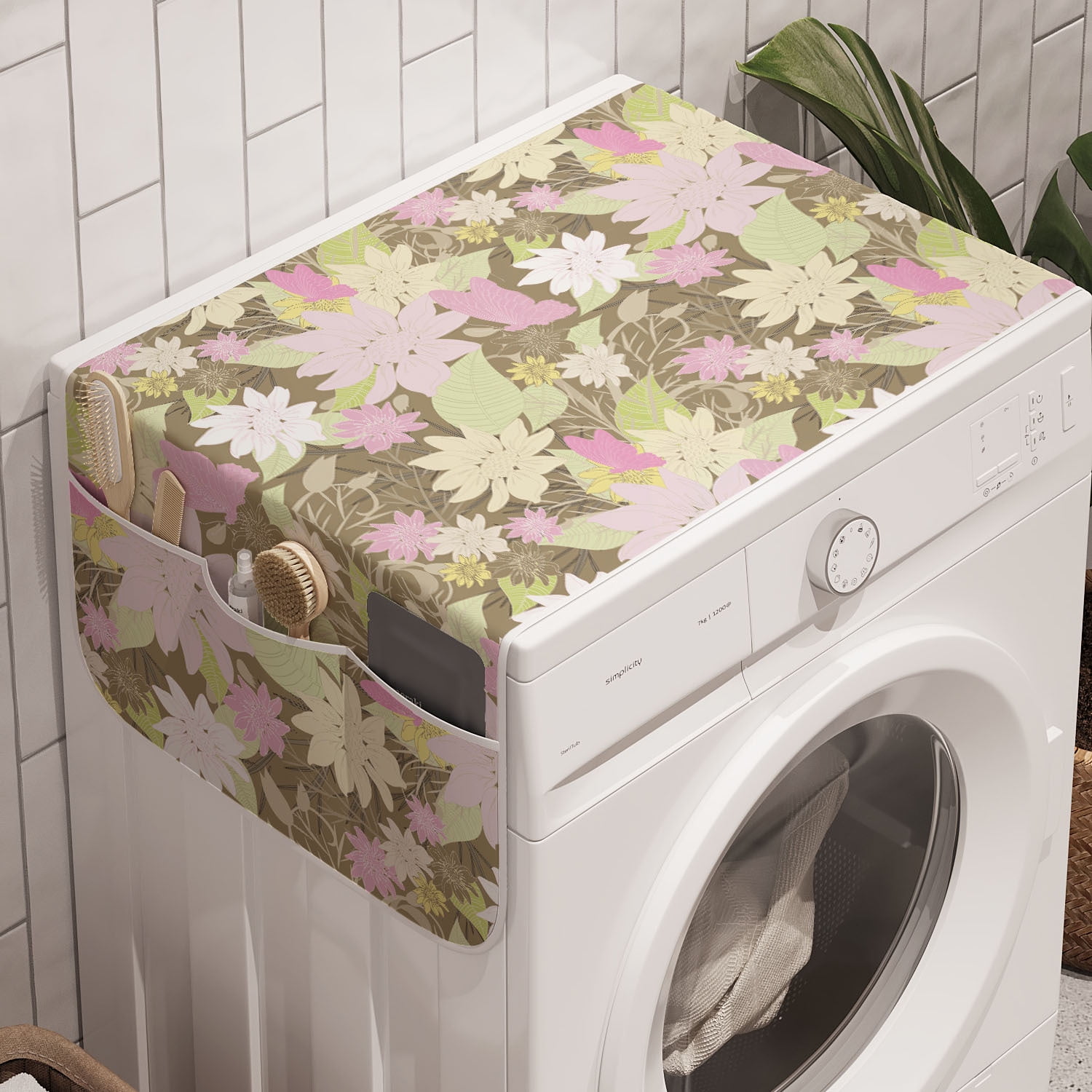 Floral Washing Machine Organizer, Soft Pastel Tones Flourishes Various ...