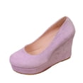 DIVVce Wedges Heels For Women Round Toe Slip On With Platform Wedge ...