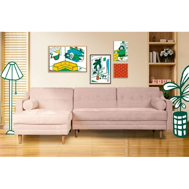 Sofá Cama Modular Reversible de Velvet Palo de Rosa Beehive Memory Foam Modelo Mondlak Makora ...