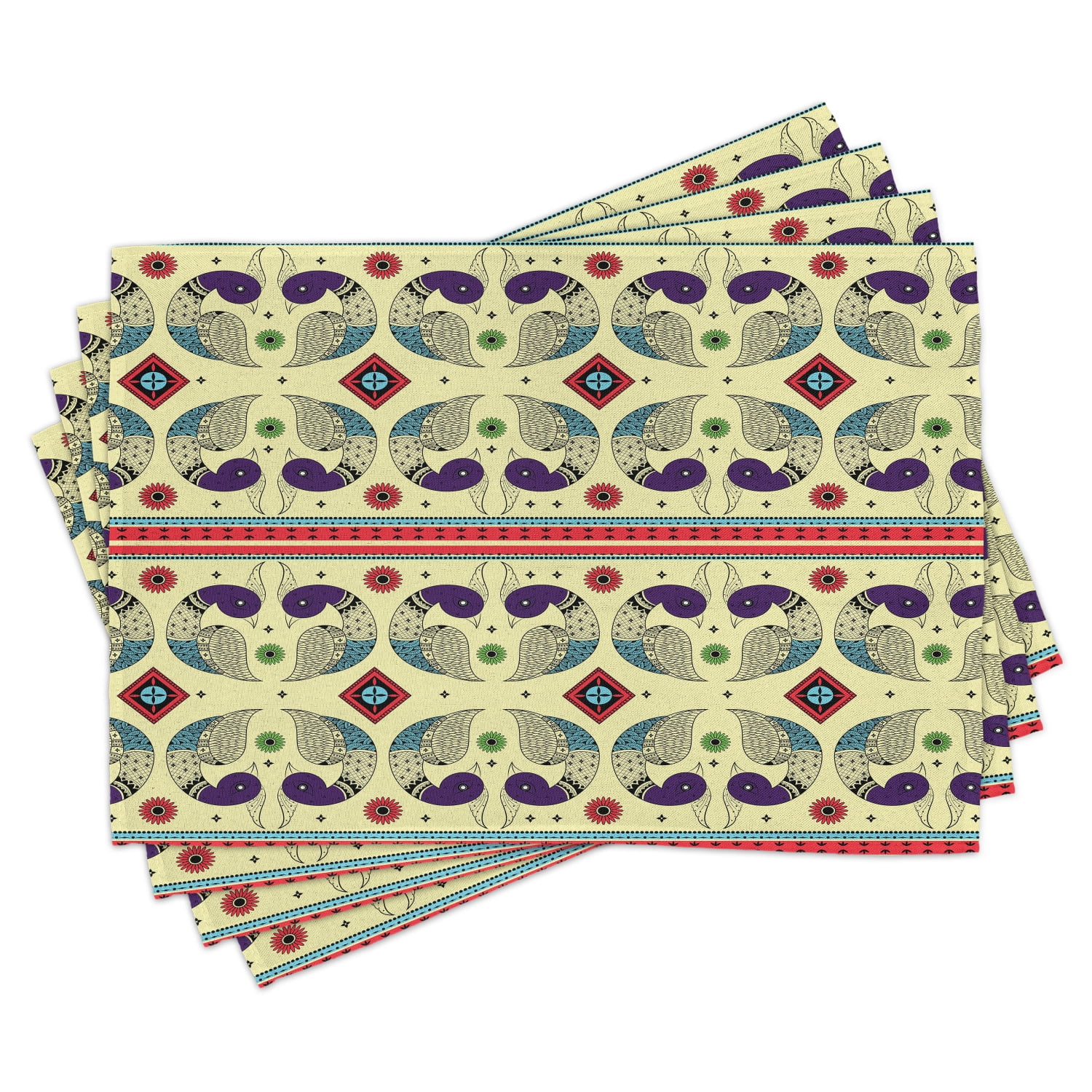 Tribal Placemats Set of 4 Ethnic and Creative Peacock Pattern with ...