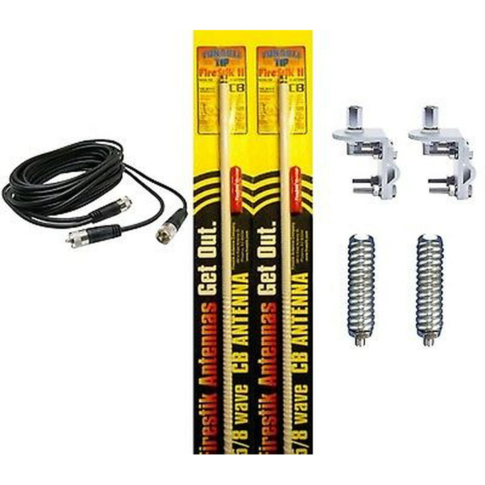 NEW 2 FIRESTIK 2 FS4 W 4FT WHITE CB ANTENNAS, 12FT DUAL COAX, MOUNTS ...