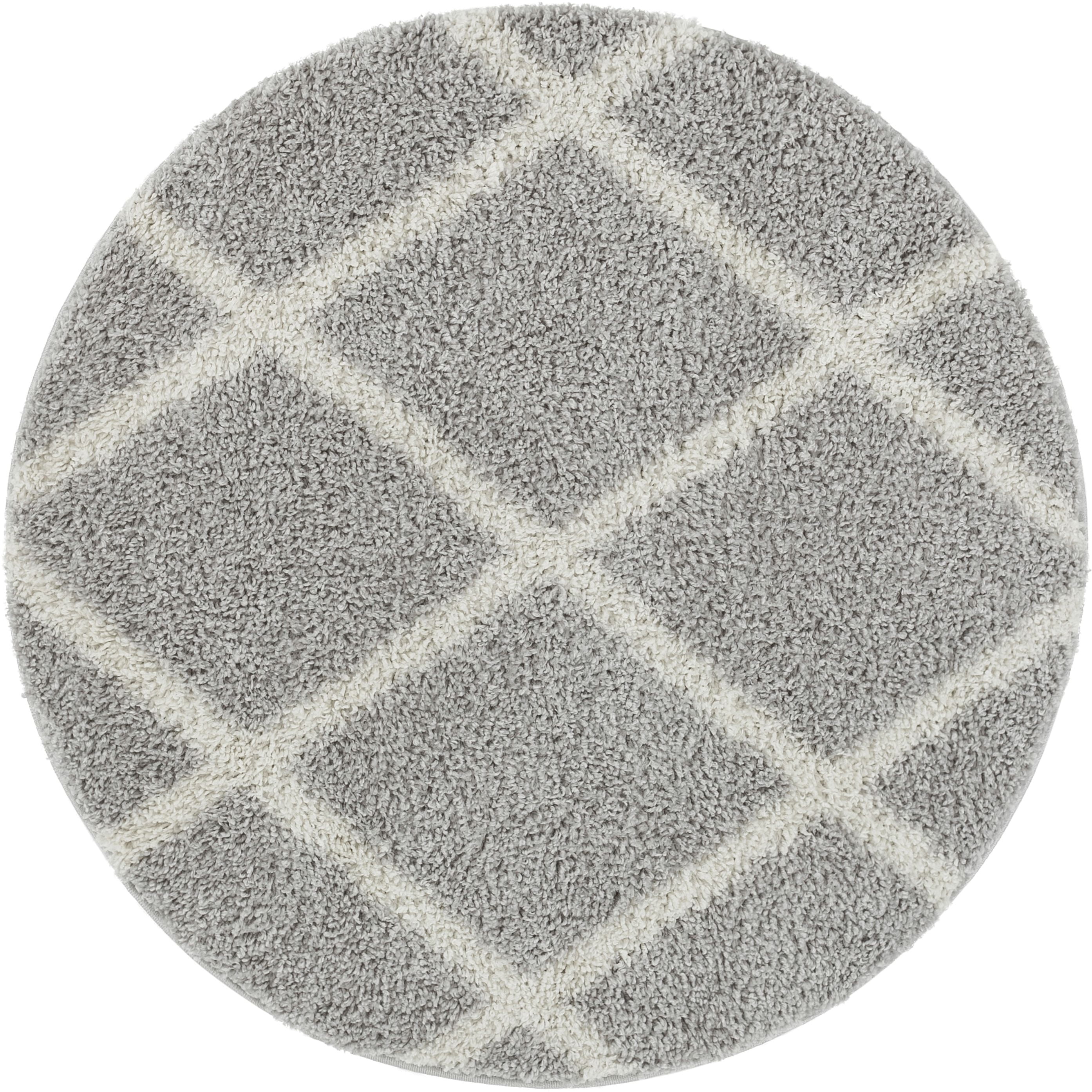 Well Woven Moroccan Trellis Light Grey Soft Shag Area Rug 4 Round (3'11 ...