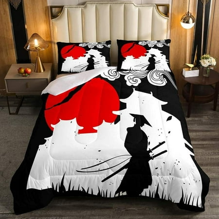 Samurai Comforter Set Queen Size Japan Samurai Duvet Cover Building ...