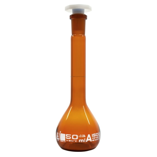 Volumetric Flask, 50ml - Amber - Fitted with 12/21 Polypropylene ...