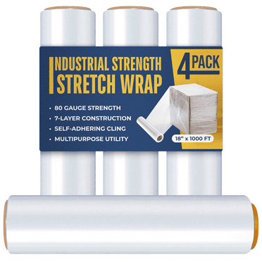 8 Rolls 18" x 1500 FT Black Opaque Stretch Wrap 80 Gauge Industrial Strength Packing Moving ...