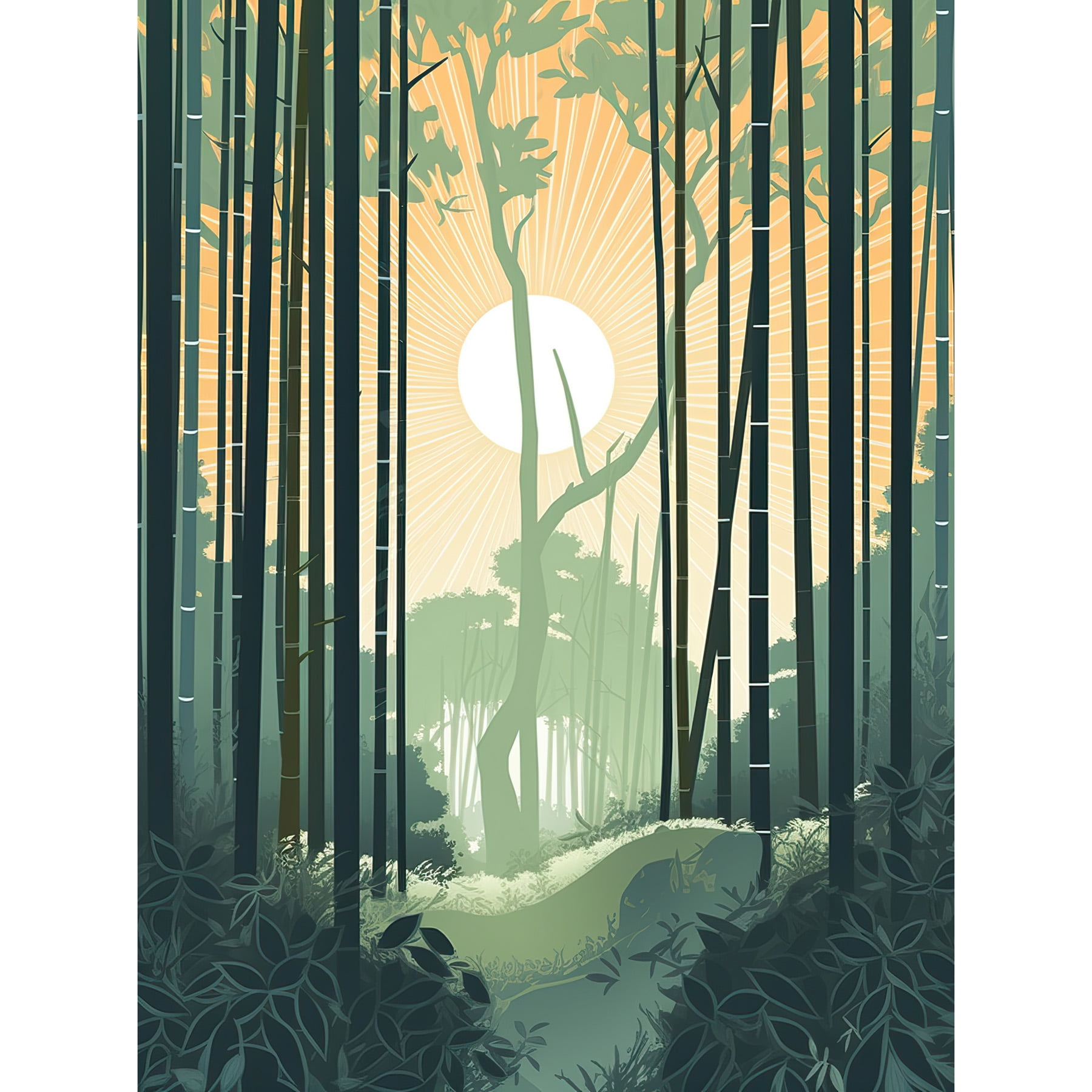 Arashiyama Bamboo Grove Serene Forest Illustration Unframed Wall Art ...