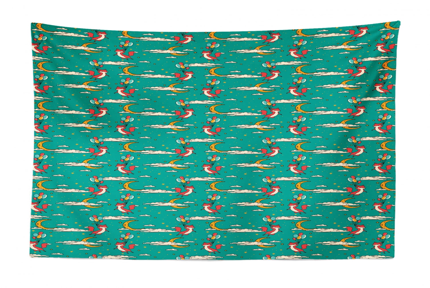 Cartoon Tapestry, Fox with Heart and Dots Pattern, Fabric Wall Hanging ...