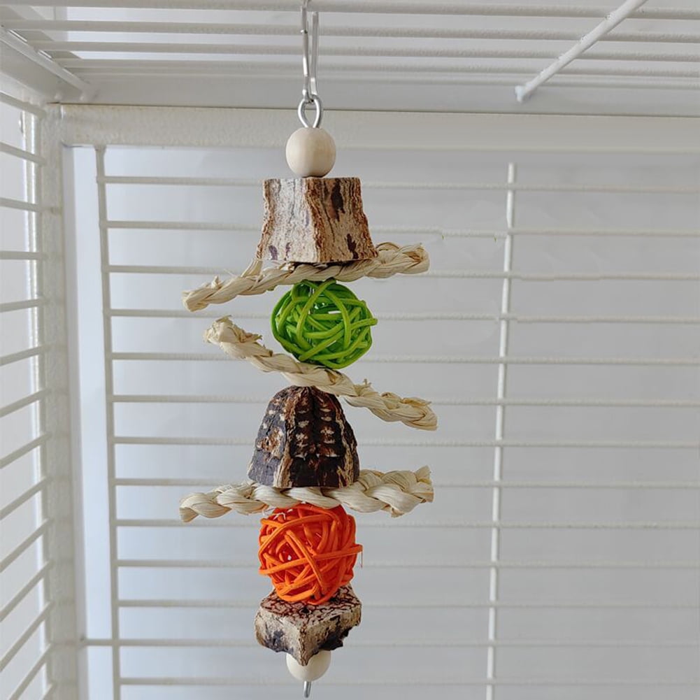 Parrot Bird Colorful Hanging Molar Toy Natural Rattan Ball Corn Husk ...